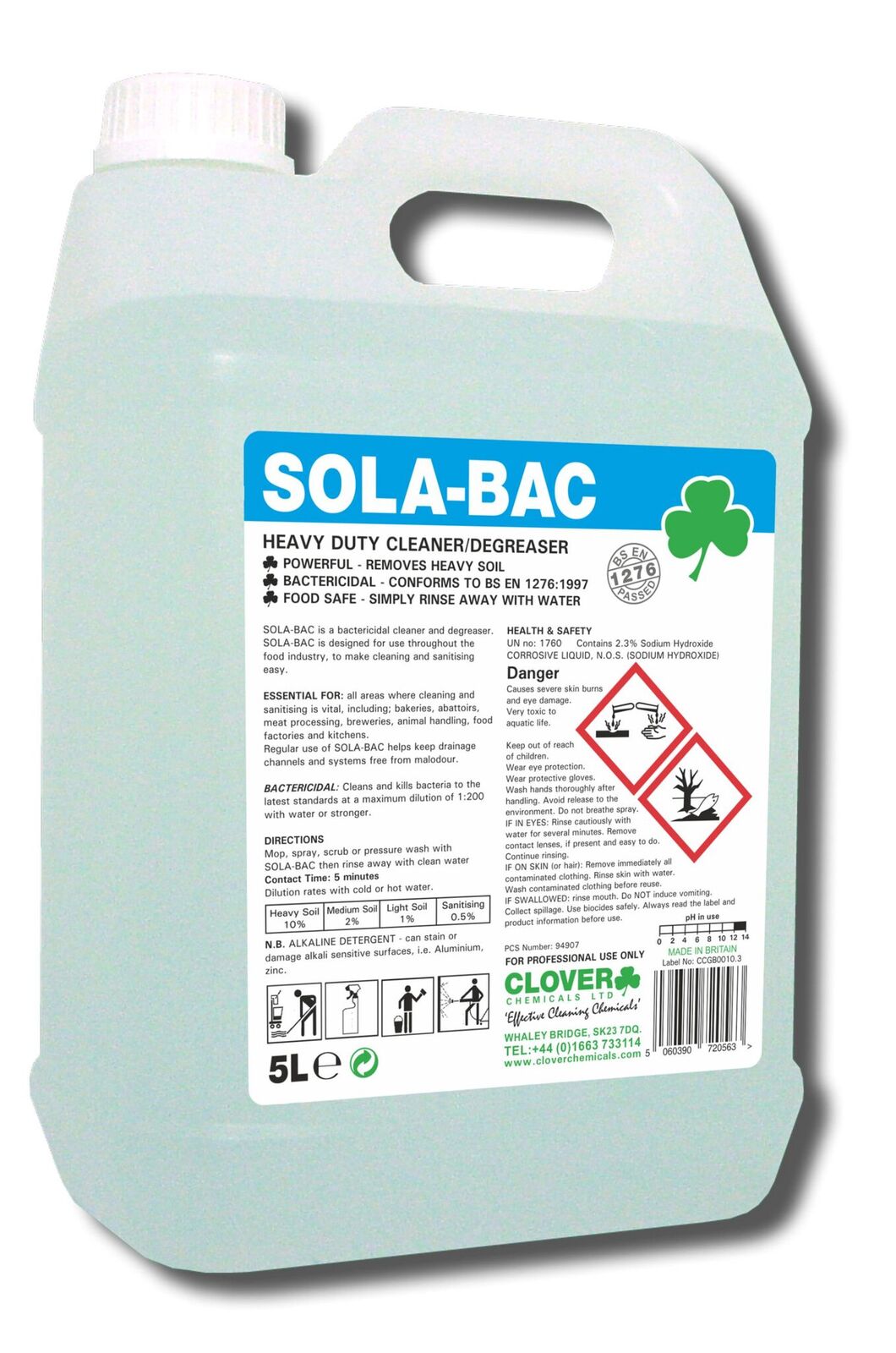 Hygiene Systems Limited - Clover Sola Bac Cleaner & Degreaser - Odourless