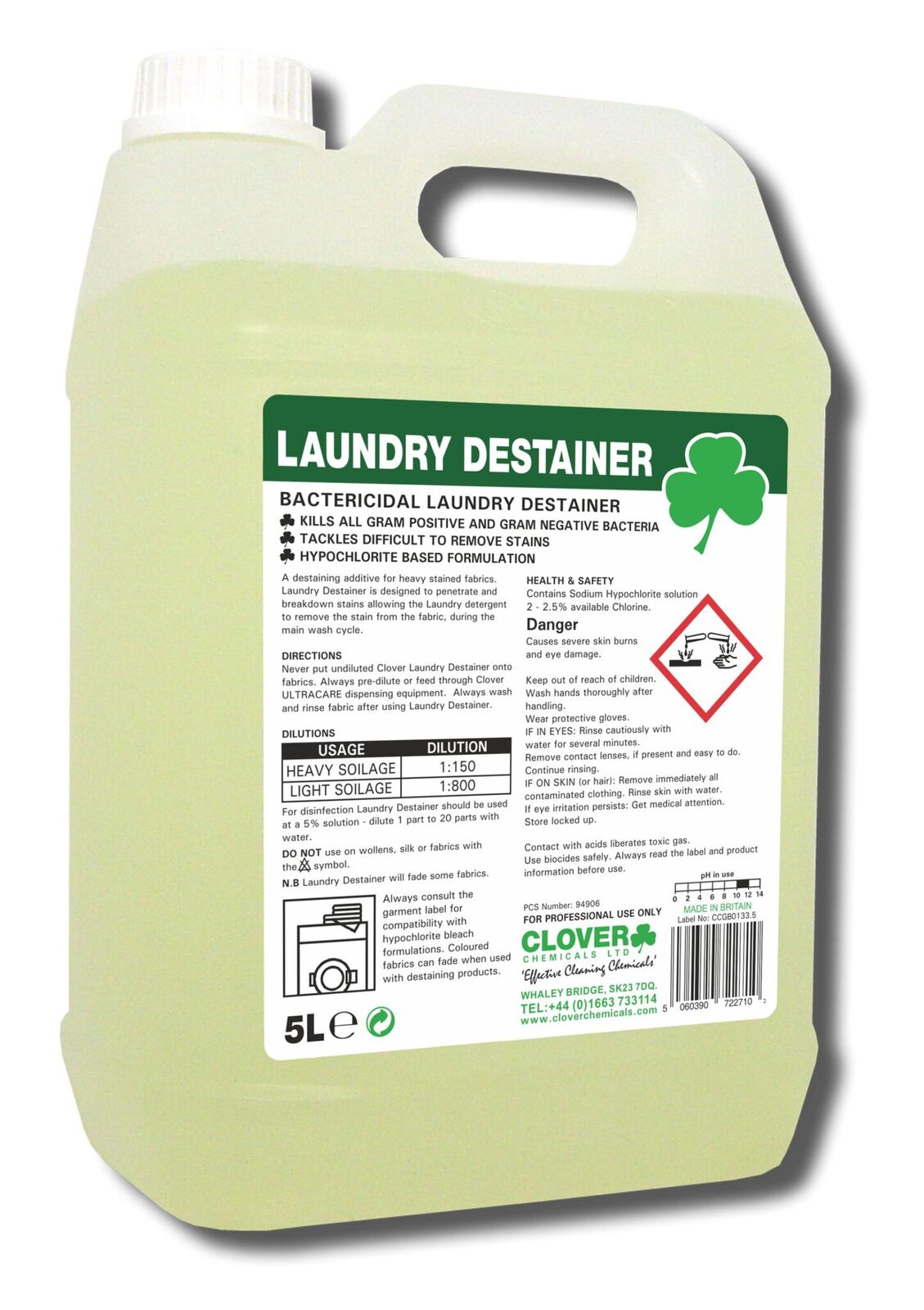 Hygiene Systems Limited - Clover Laundry Liquid Destainer - Fragrance Free
